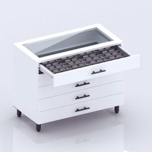 Leucadia 36″ Glass Top Drawer Cabinet - OMG! Optical Marketing Group
